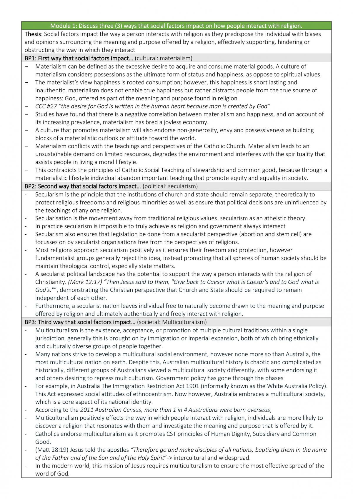 Religion and Life ATAR Notes | Religion and Life - Year 12 WACE | Thinkswap