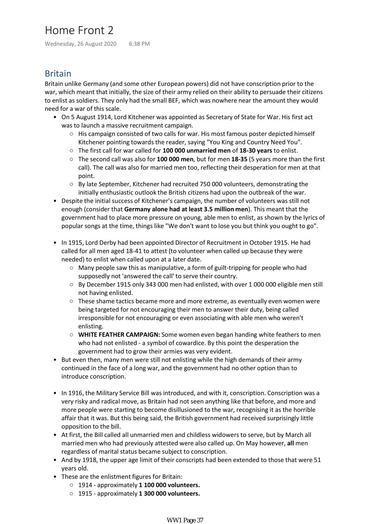 World War 1 - Complete Study Notes (Year 11 Modern History) | Modern ...