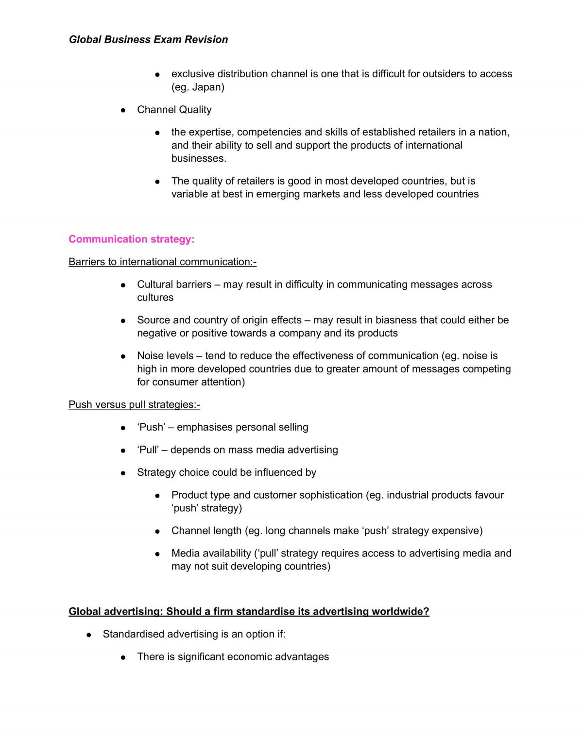 Global Final Exam Notes | BSB119 - Global Business - QUT | Thinkswap