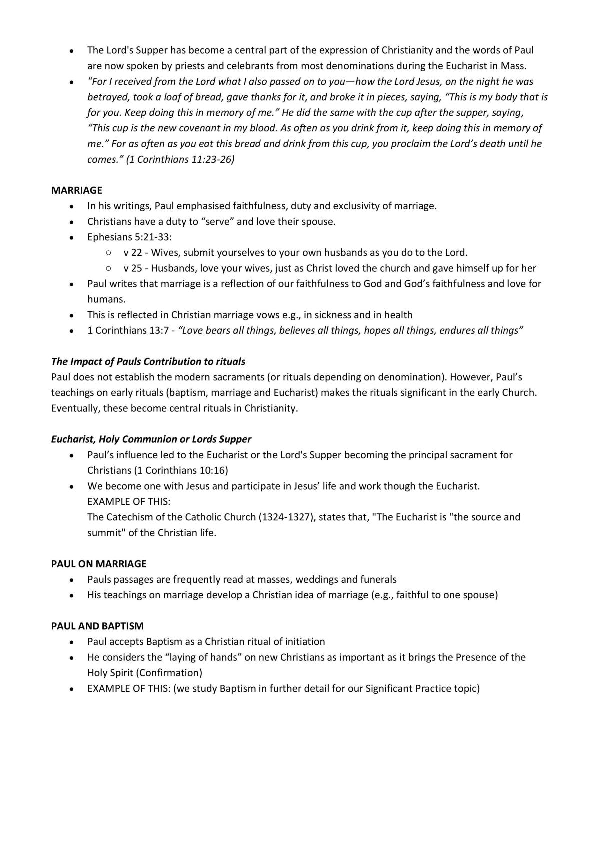 Christianity Complete Notes (Paul and Baptism) | Studies of Religion II ...