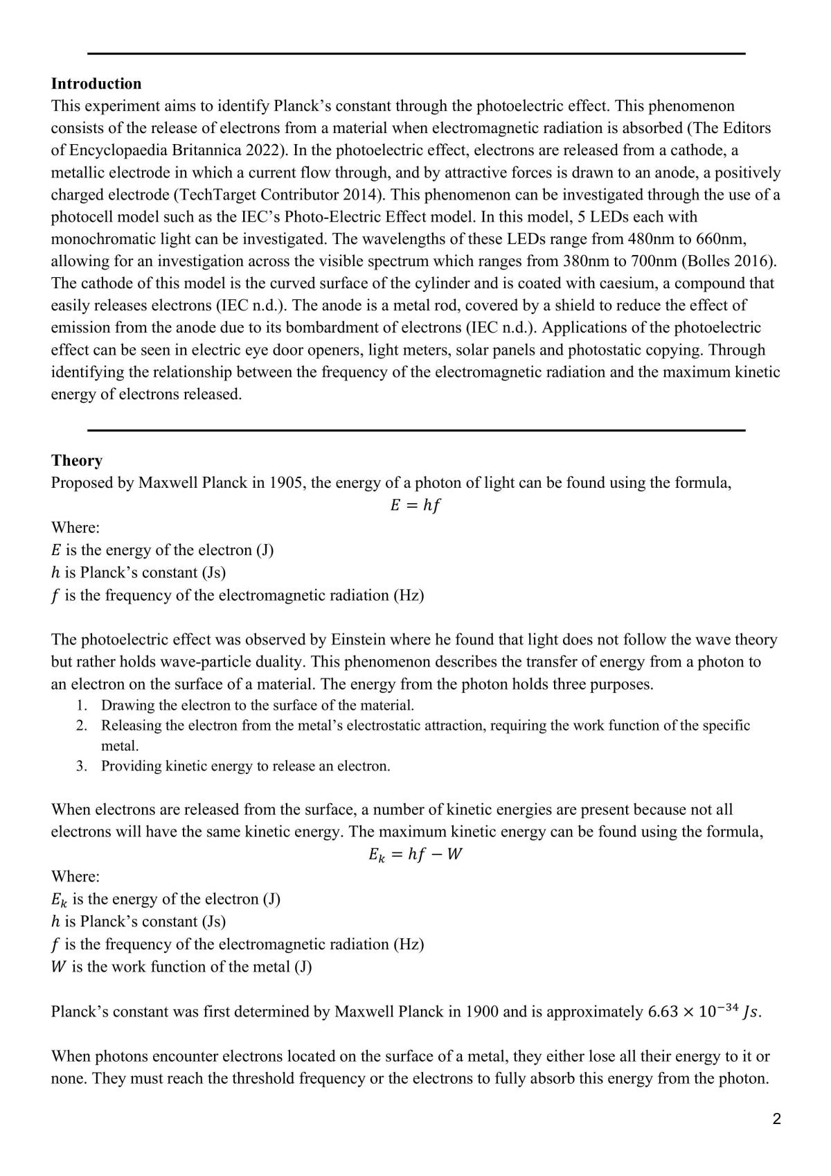 Photoelectric Effect Prac Report | Physics - Year 12 NTCE | Thinkswap