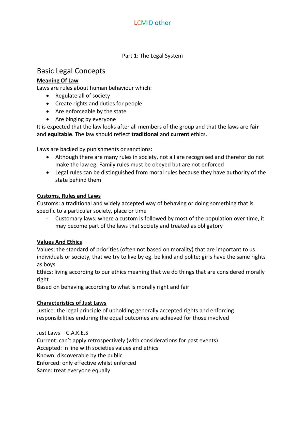 Legal Studies Year 11 Complete Study Notes | Legal Studies - Year 11 ...