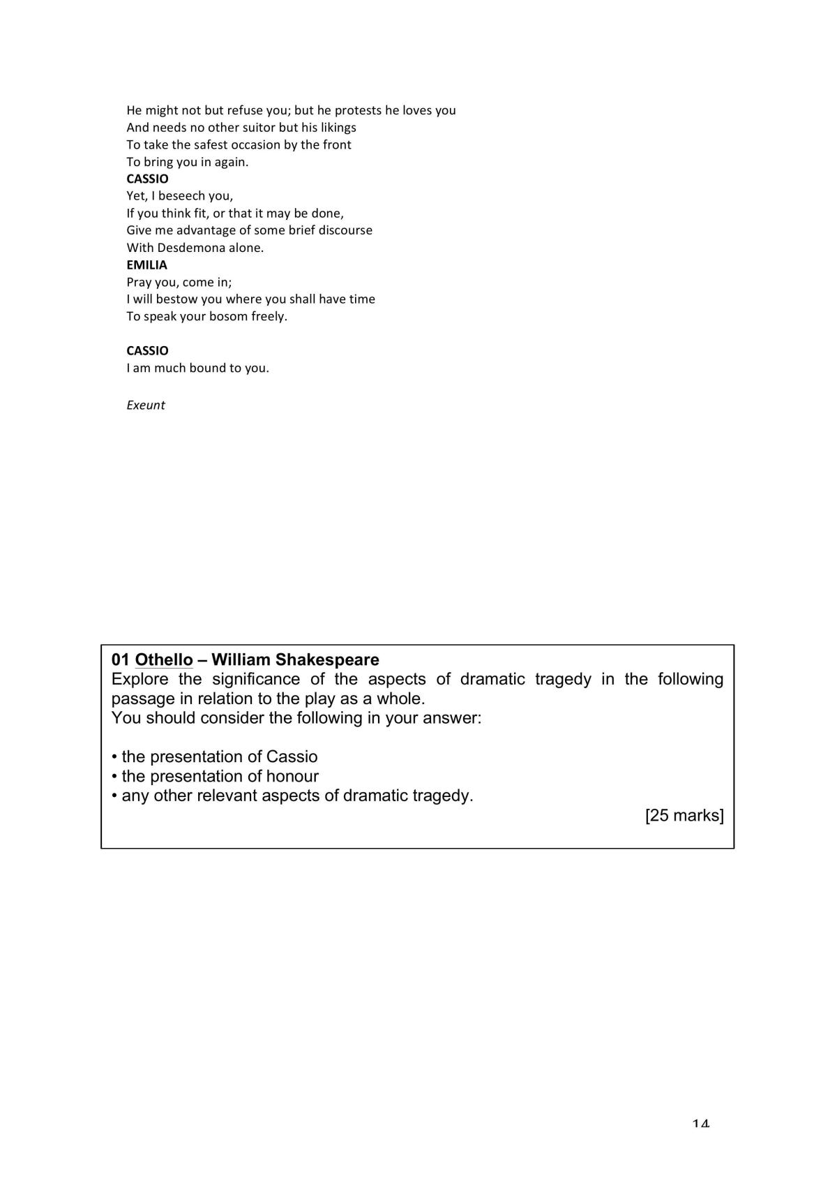 Practice Essays Othello Extracts | English Literature B - A Level A ...