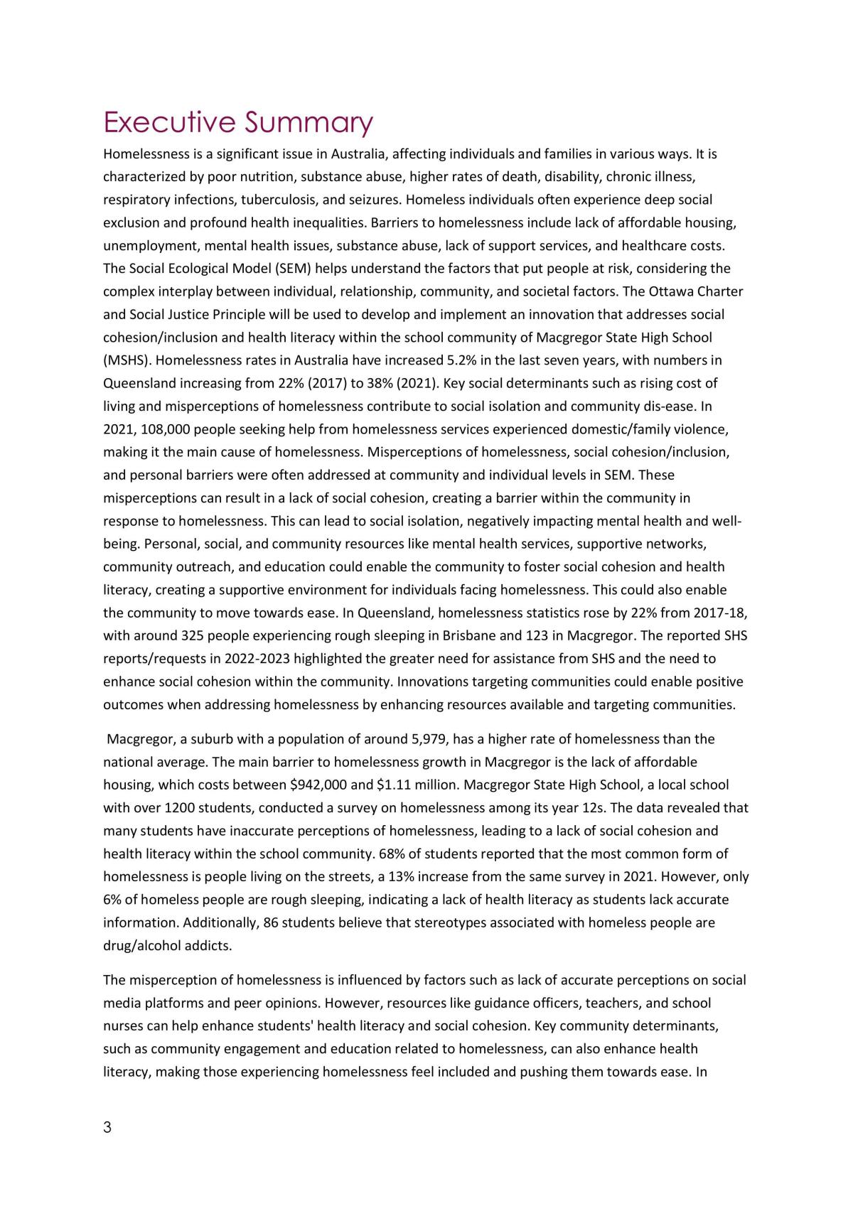 Homelessness unit 3 assignment | Health - Year 12 QCE | Thinkswap