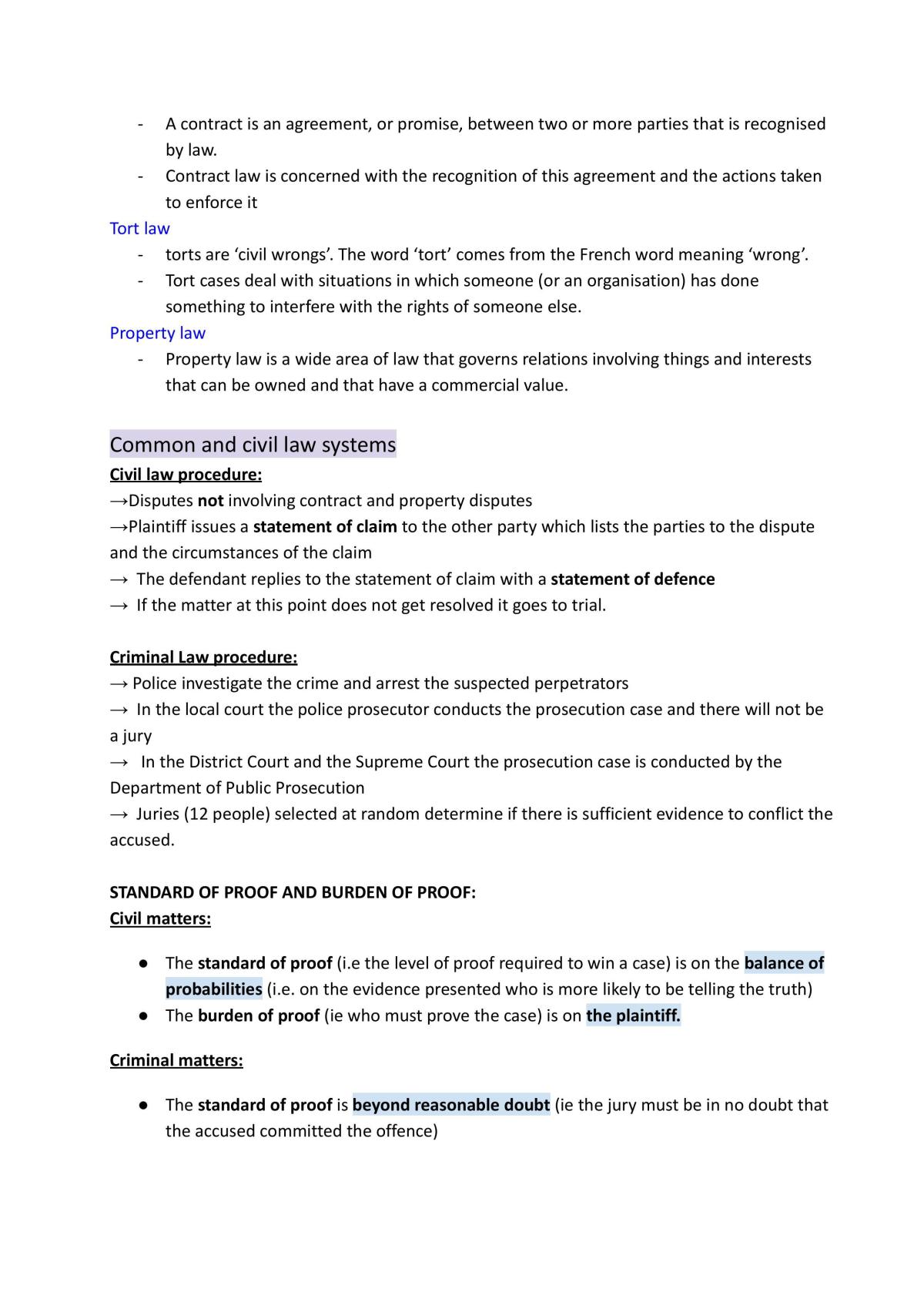 The Legal System Complete Notes | Legal Studies - Year 11 HSC | Thinkswap