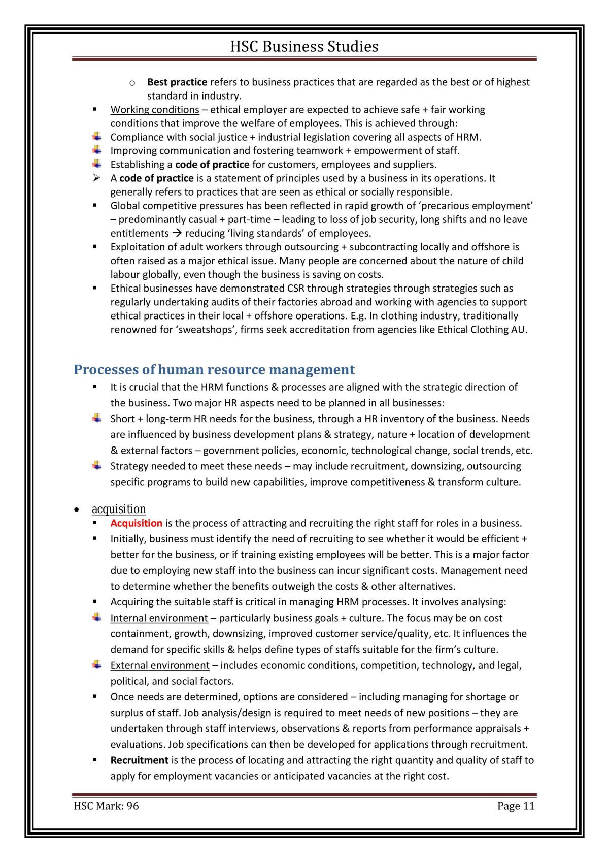 HSC Business Studies - Band 6, 96 HSC Mark - Syllabus Notes and Trials ...