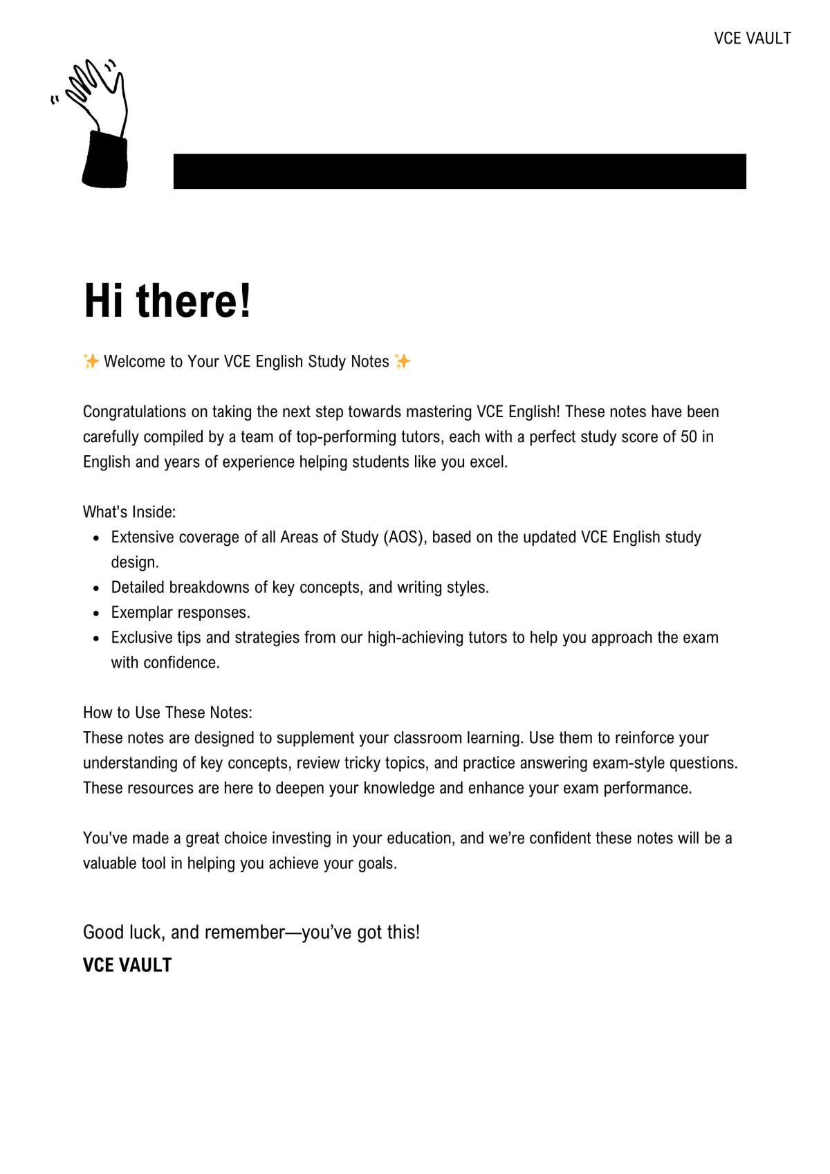Detailed VCE English 3/4 NOTES. Updated Study Design. RAW 50 SS ...