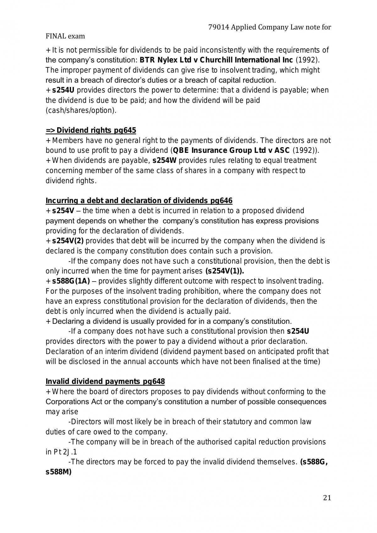 Final Exam Notes | 79014 - Applied Company Law - UTS | Thinkswap